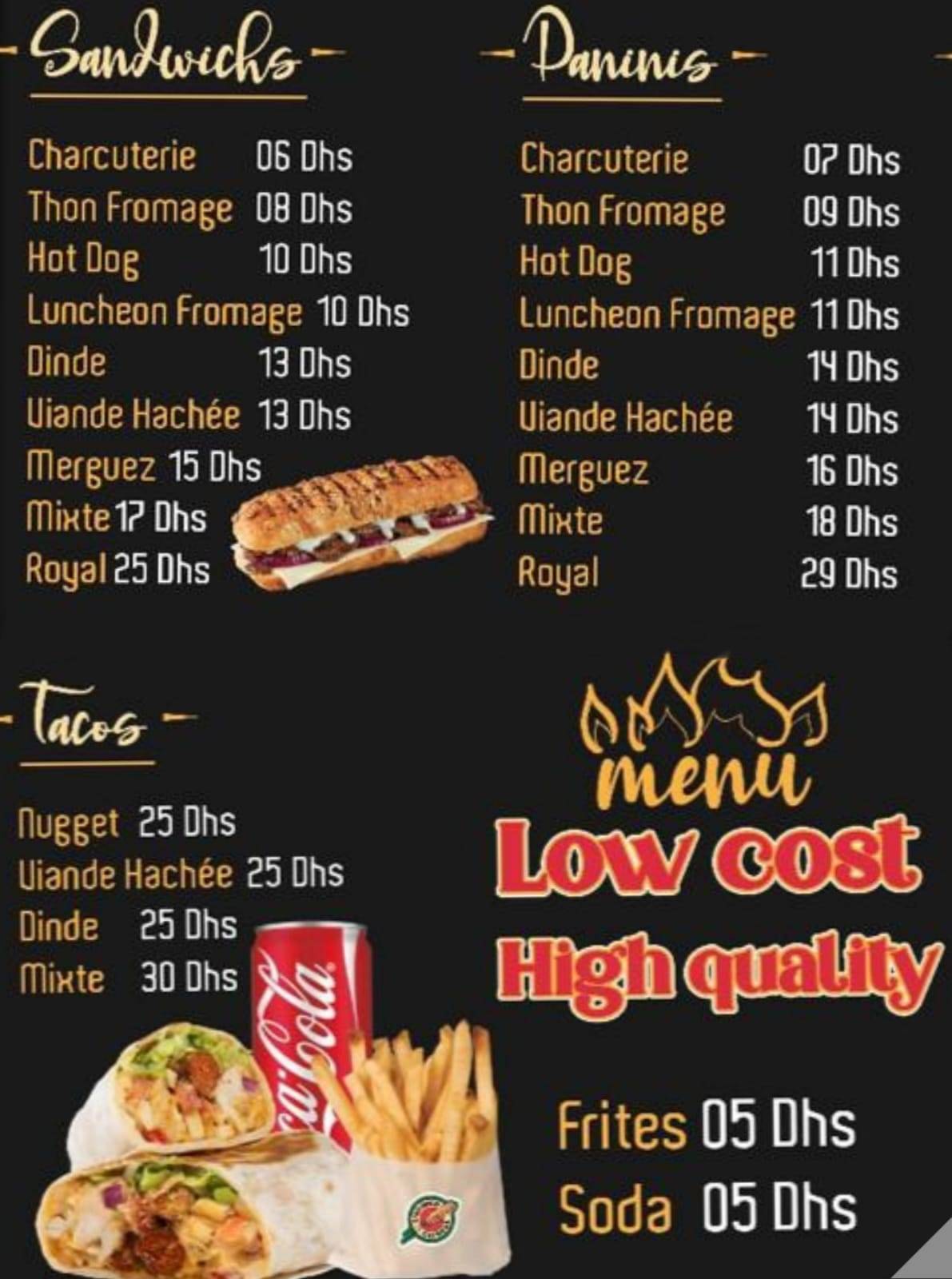 Menu au Sandwich Express : Jus & Sandwich restaurant, Arrahma