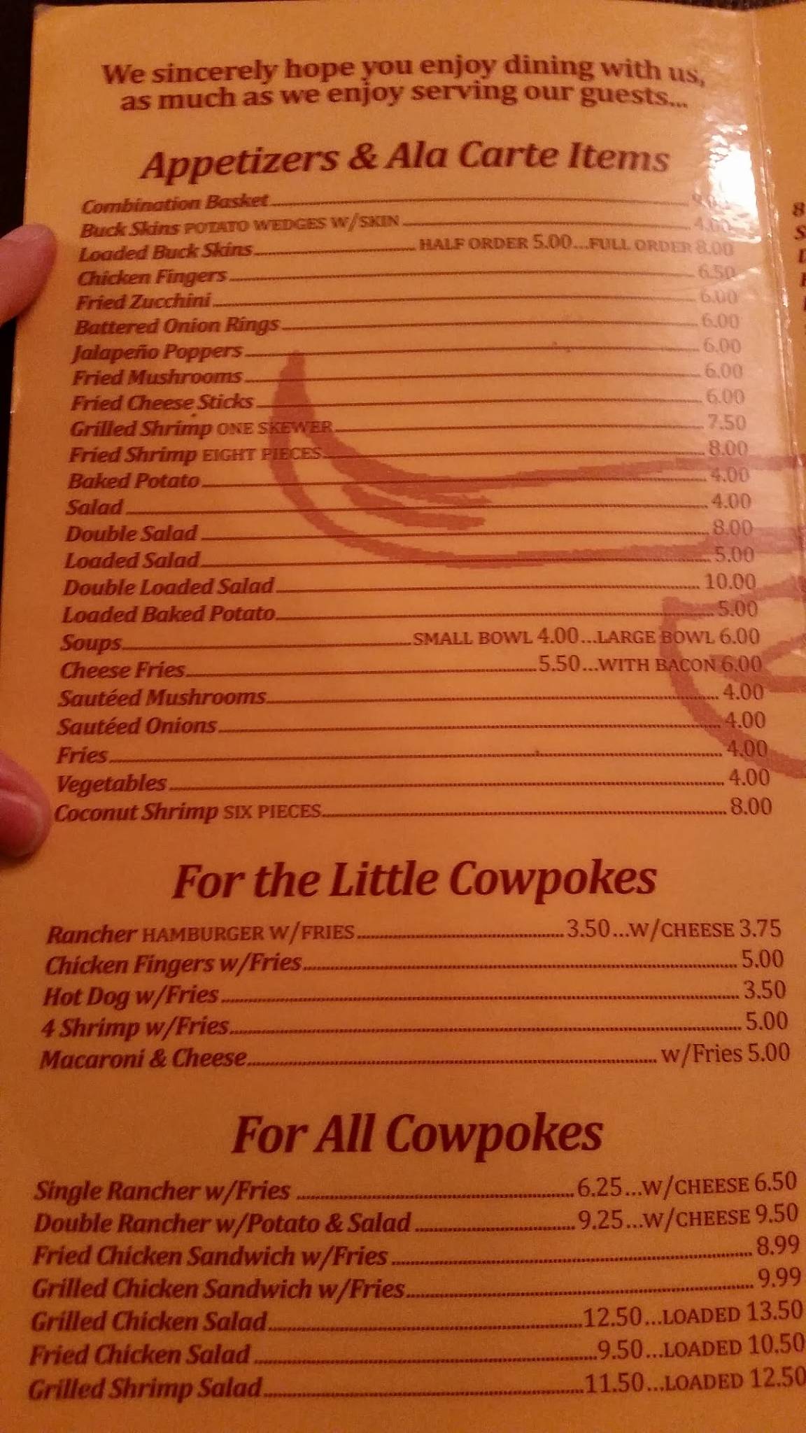 Menu at Cattle Ranch steakhouse, Sanford, Sanford Ave