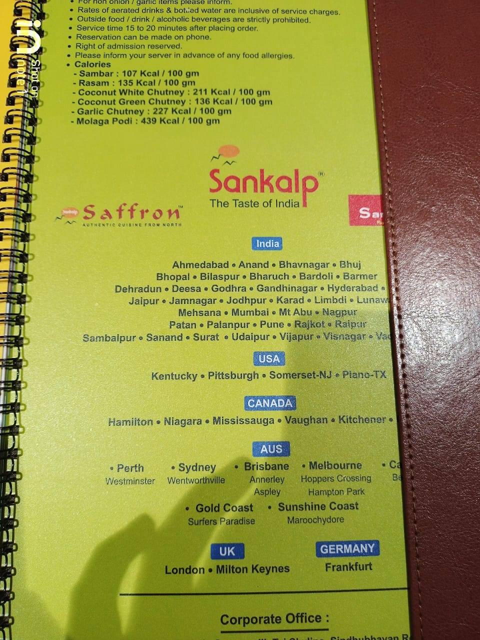 Menu at Sankalp Restaurant - South Indian Restaurant, Patan