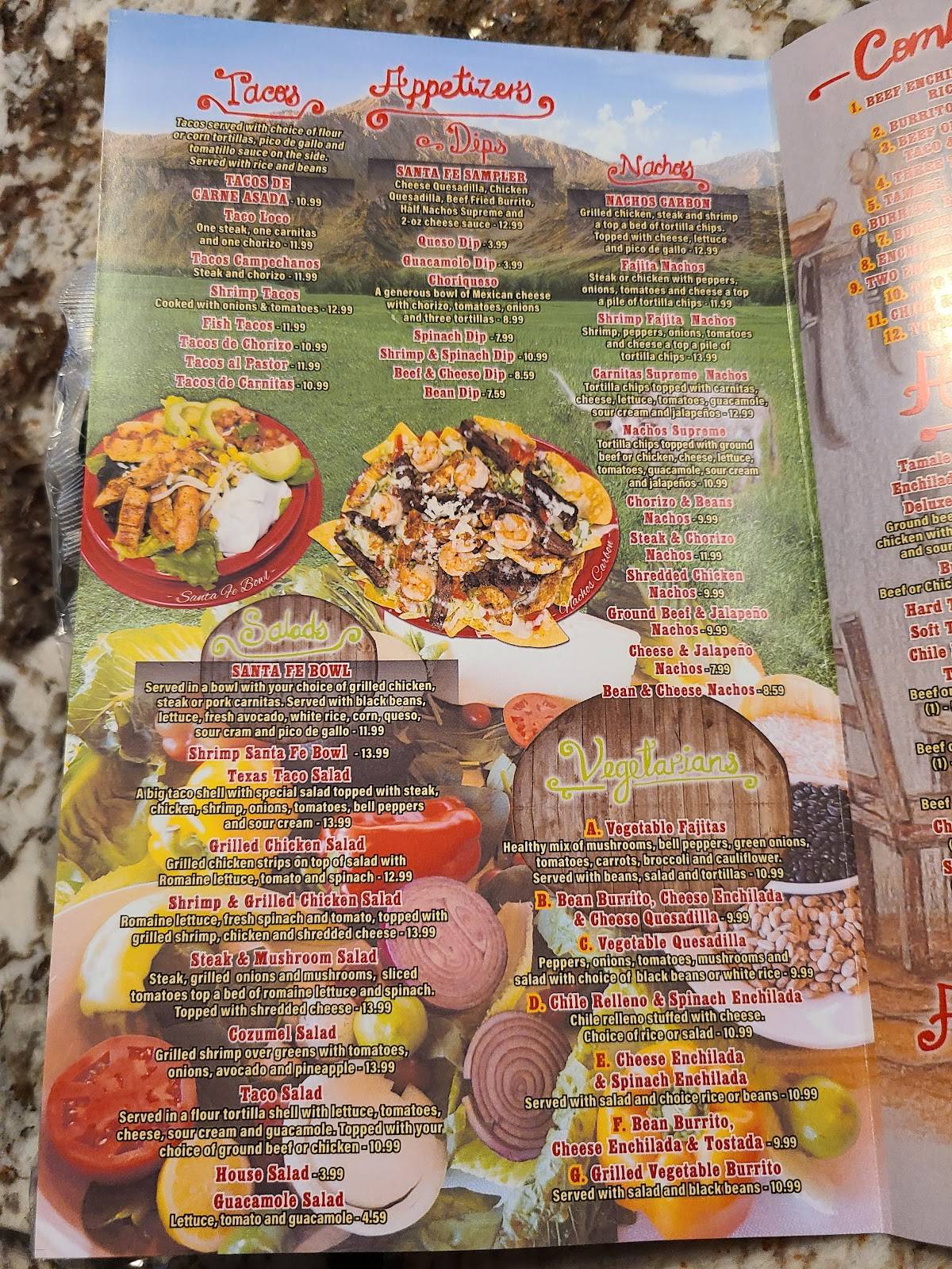 Menu at Santa Fe Restaurant & Bar, Dyer