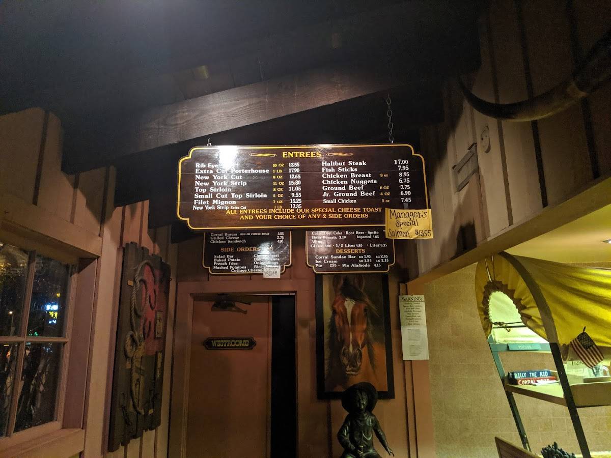 Menu at Steak Corral Restaurants, Whittier