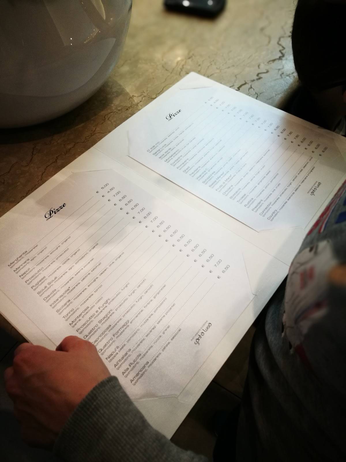 Menu at Santa Lucia restaurant, Villaggio Belvedere