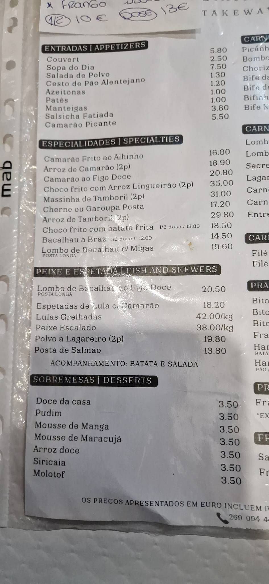 Carta del restaurante Figo Doce, Santiago do Cacém, Santiago do Cacém