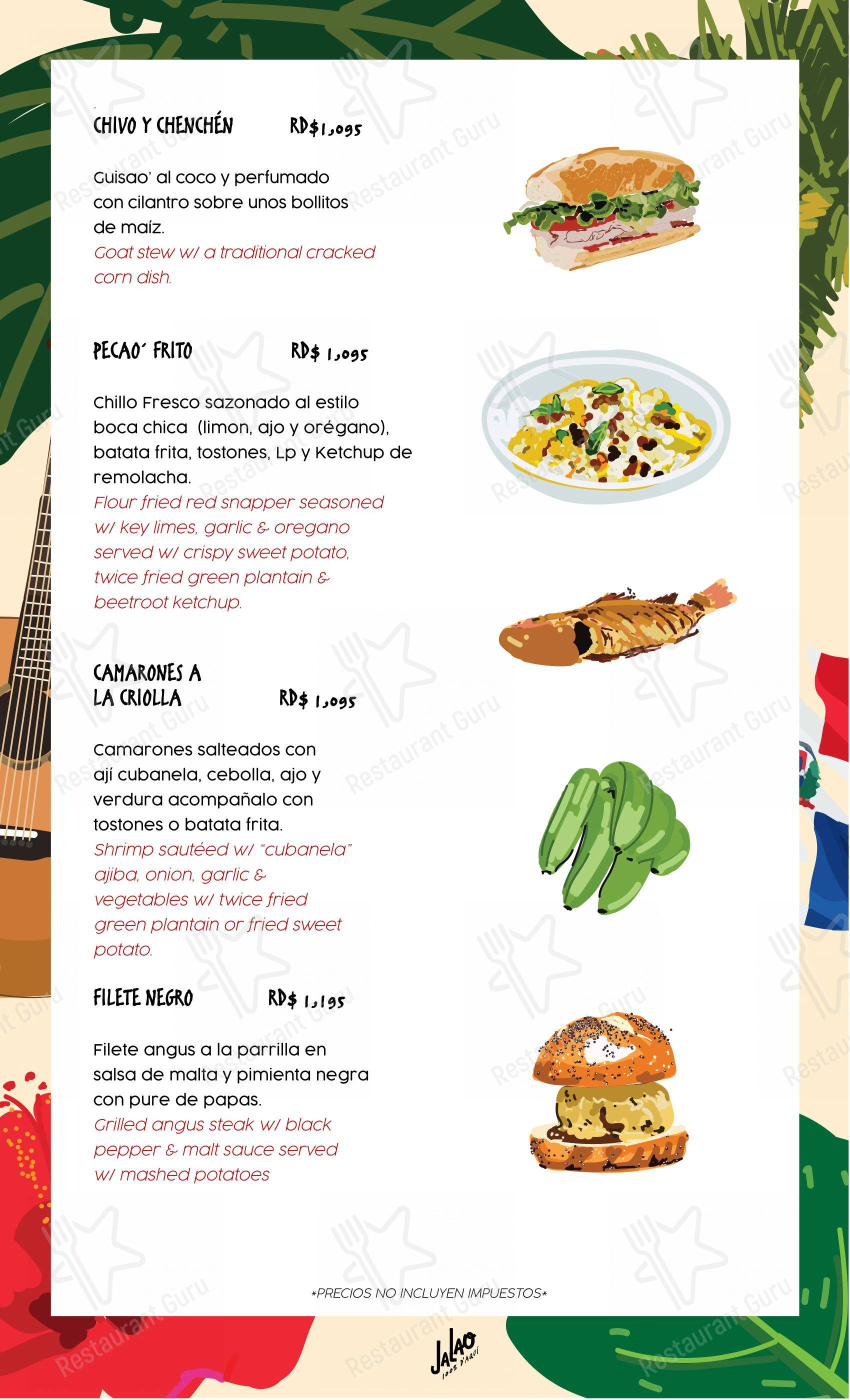 Carta del restaurante Jalao, Santo Domingo