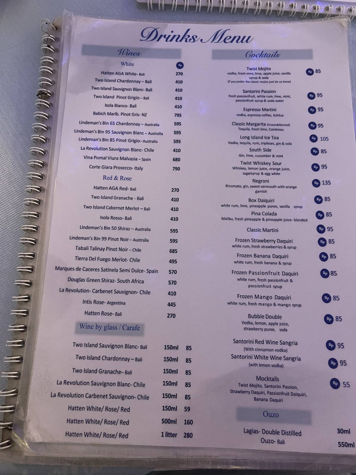 Menu at Santorini Greek Restaurant Seminyak, Mengwi, Jl. Arjuna No.17