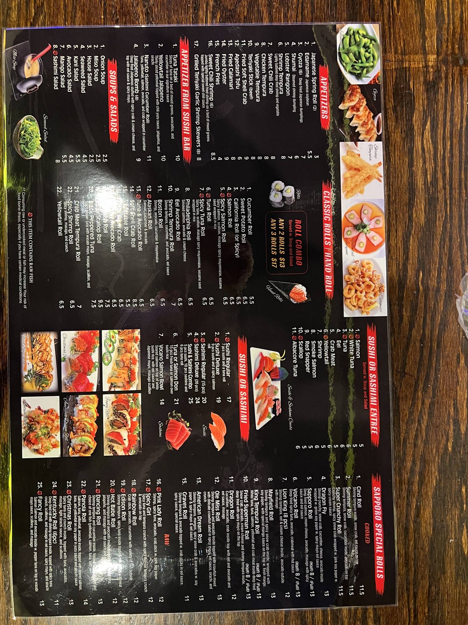 Menu at Sapporo Sushi Steakhouse of Mayfield, Mayfield