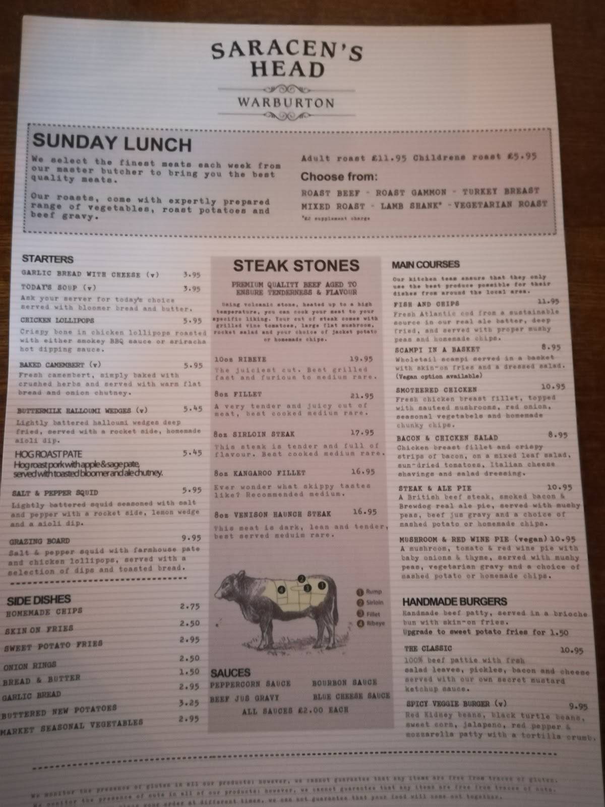 Menu at Saracens Head pub & bar, Lymm, Paddock Ln