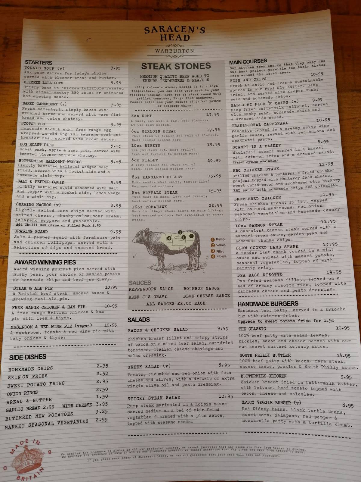 Menu at Saracens Head pub & bar, Lymm, Paddock Ln