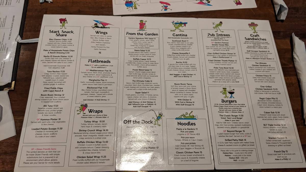 Menu at Gecko’s Grill & Pub, Sarasota, Hillview St