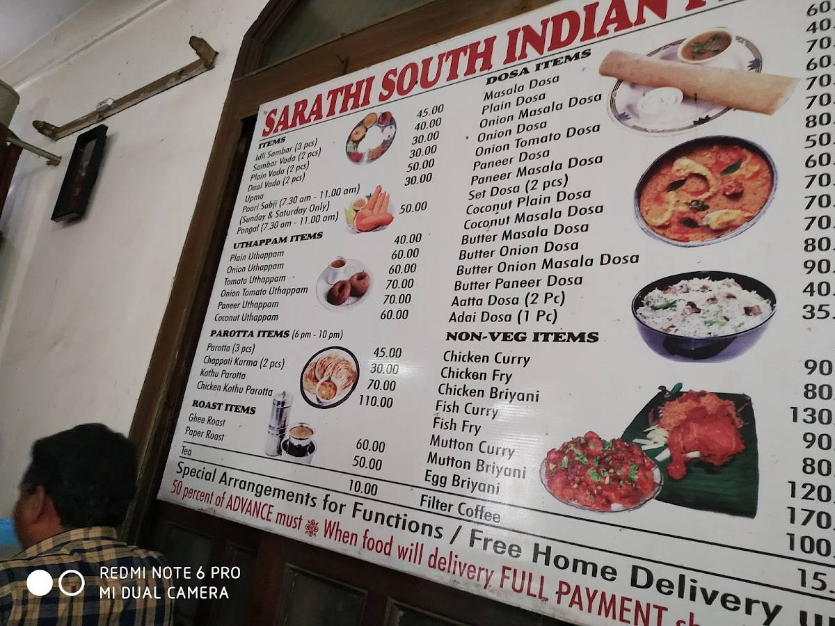 Menu at Sarathi's south Indian family restaurant, New Delhi, 60 A