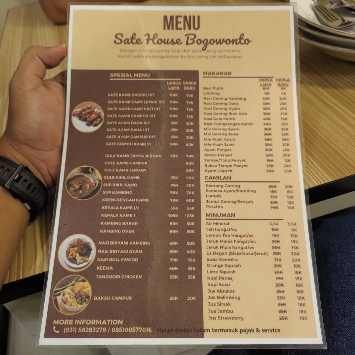 Menu at Sate House Bogowonto restaurant, Surabaya, Jl. Pucang Jajar No.5