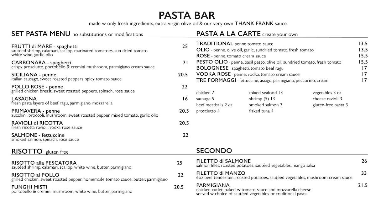 Menu at Scaccia restaurant, Toronto, 55 Bloor St W