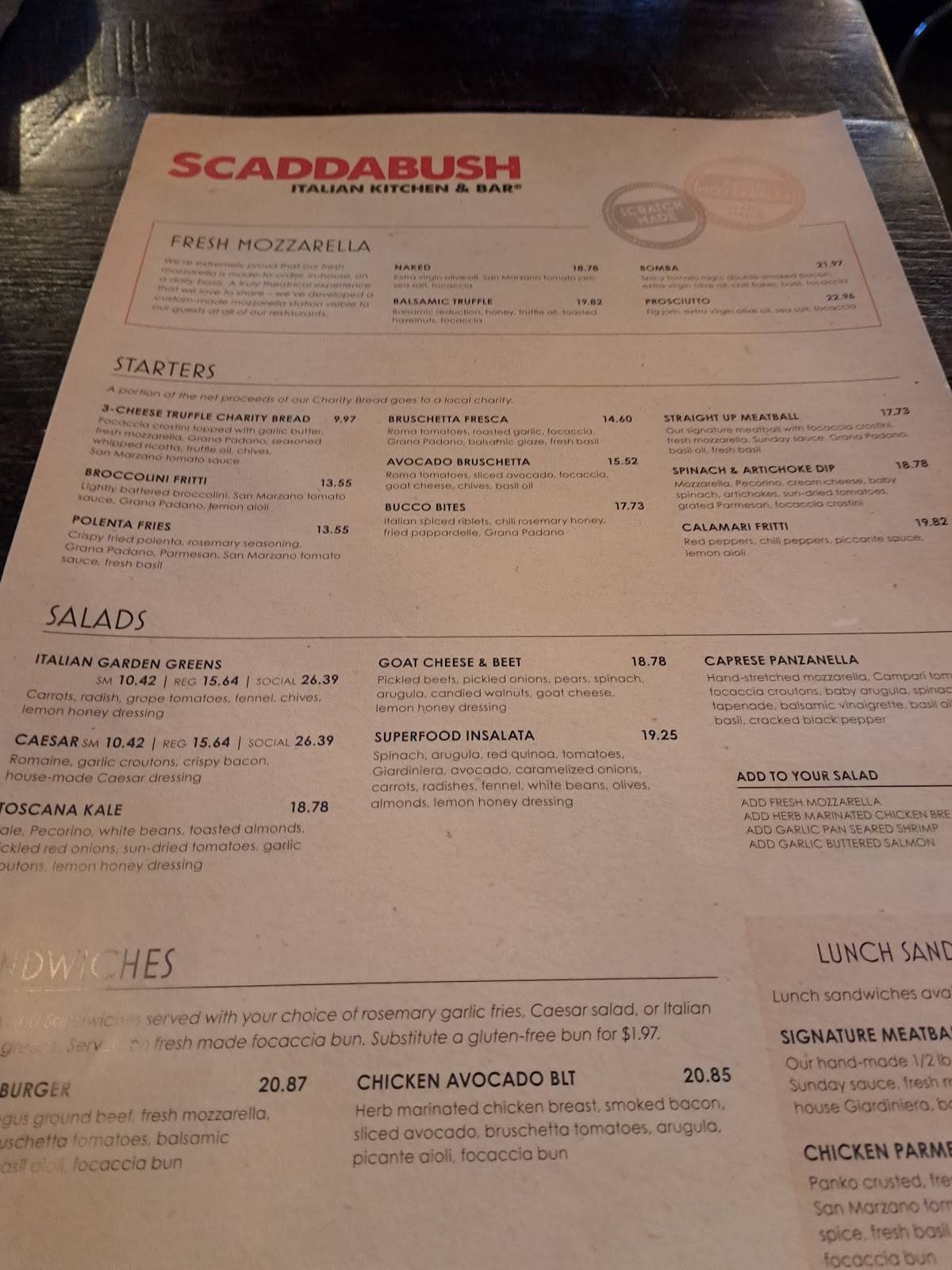 Menu at Scaddabush Italian Kitchen & Bar Vaughan, Toronto, 20 Colossus Dr