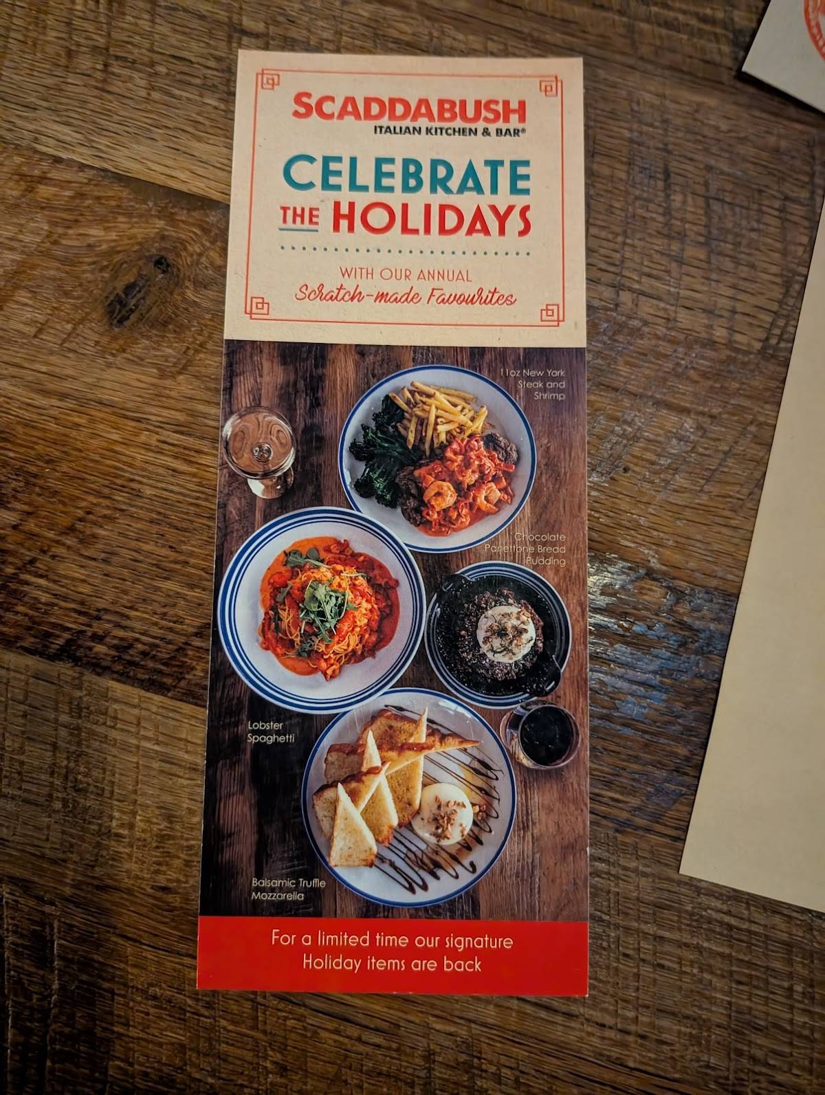 Menu at Scaddabush Italian Kitchen & Bar Vaughan, Toronto, 20 Colossus Dr