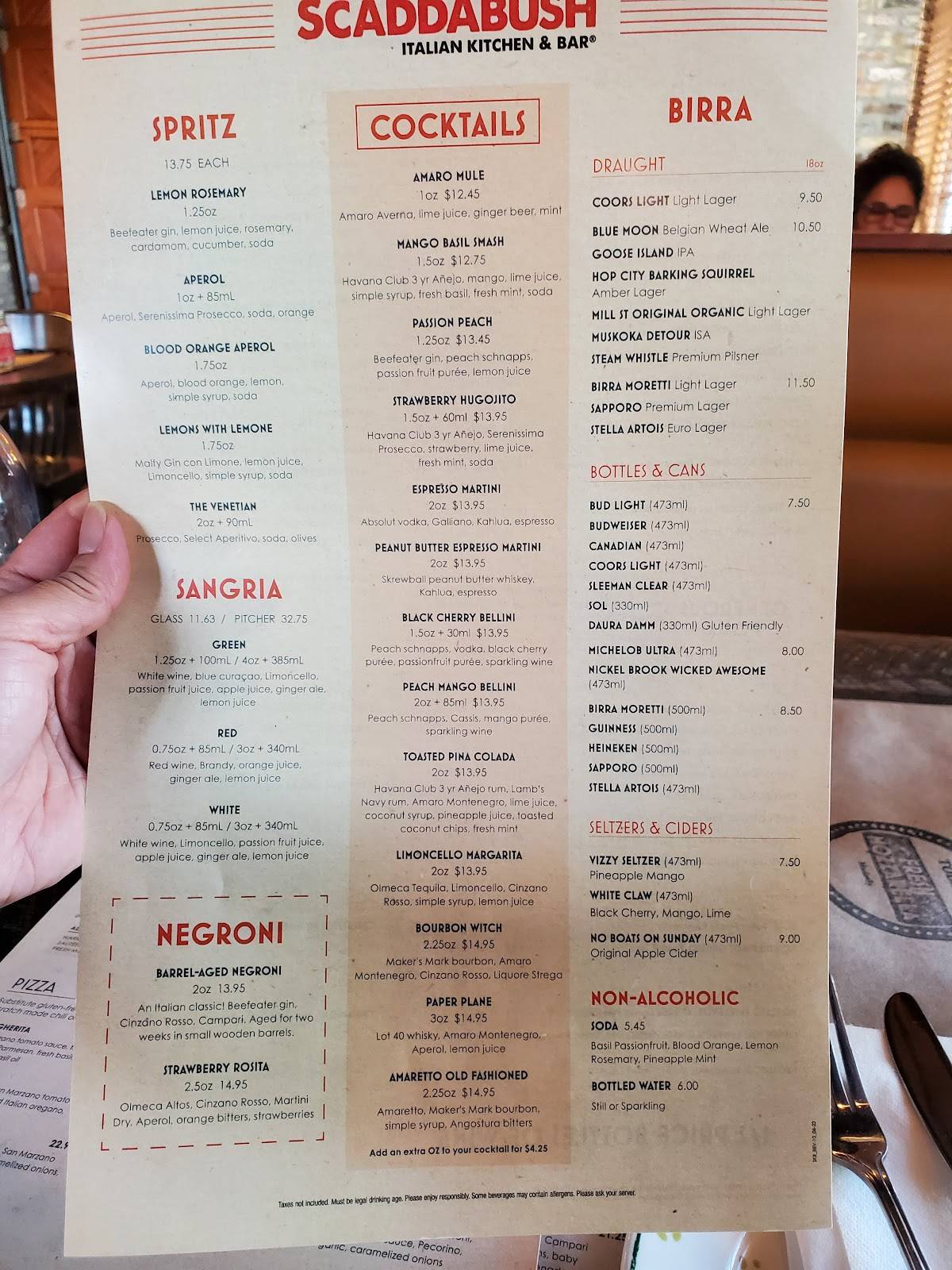 Menu at Scaddabush Italian Kitchen & Bar Vaughan, Toronto, 20 Colossus Dr