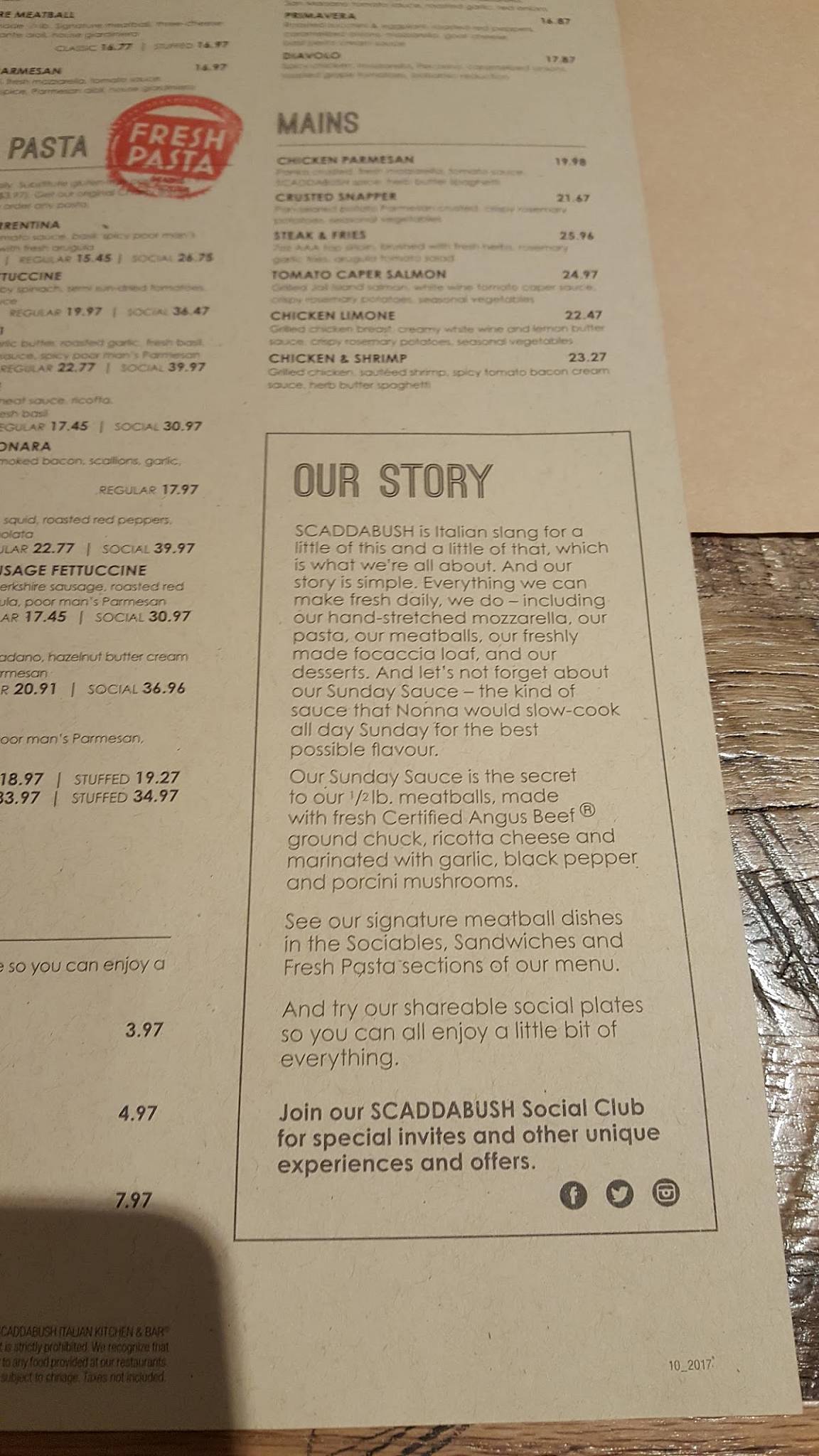 Menu at Scaddabush Italian Kitchen & Bar Vaughan, Toronto, 20 Colossus Dr