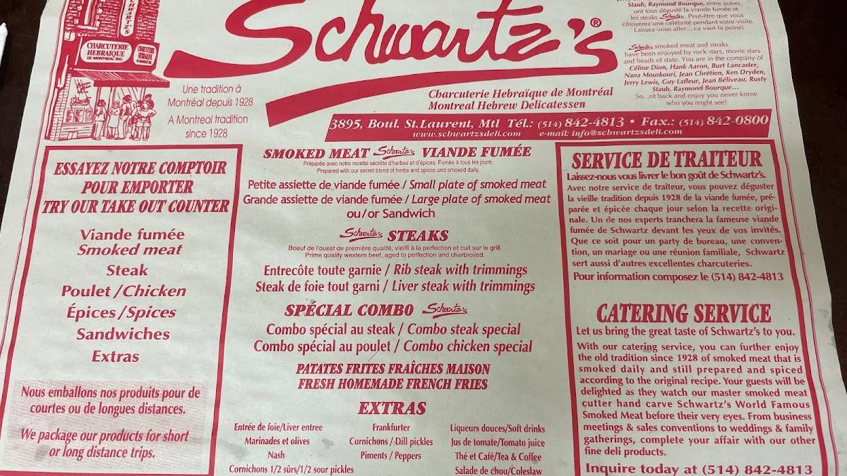 Menu at Schwartz's Deli restaurant, Montréal