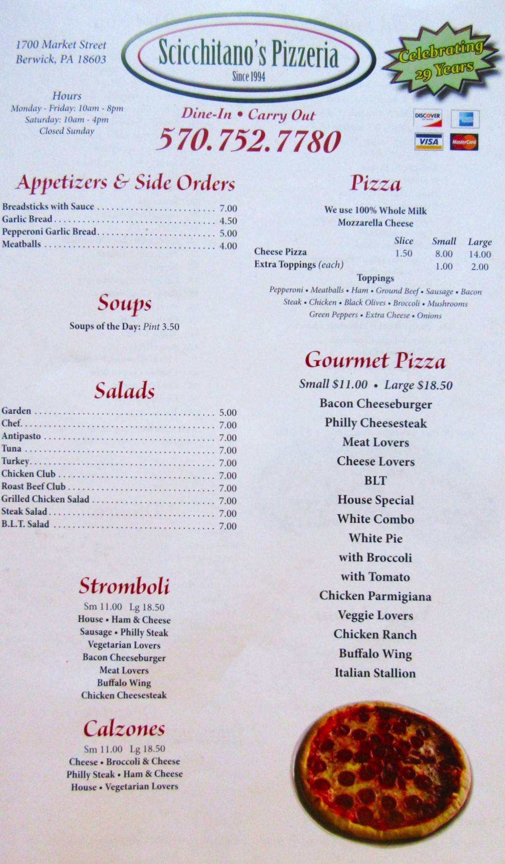 Menu at Scicchitano’s Pizzeria Berwick Pa, Berwick