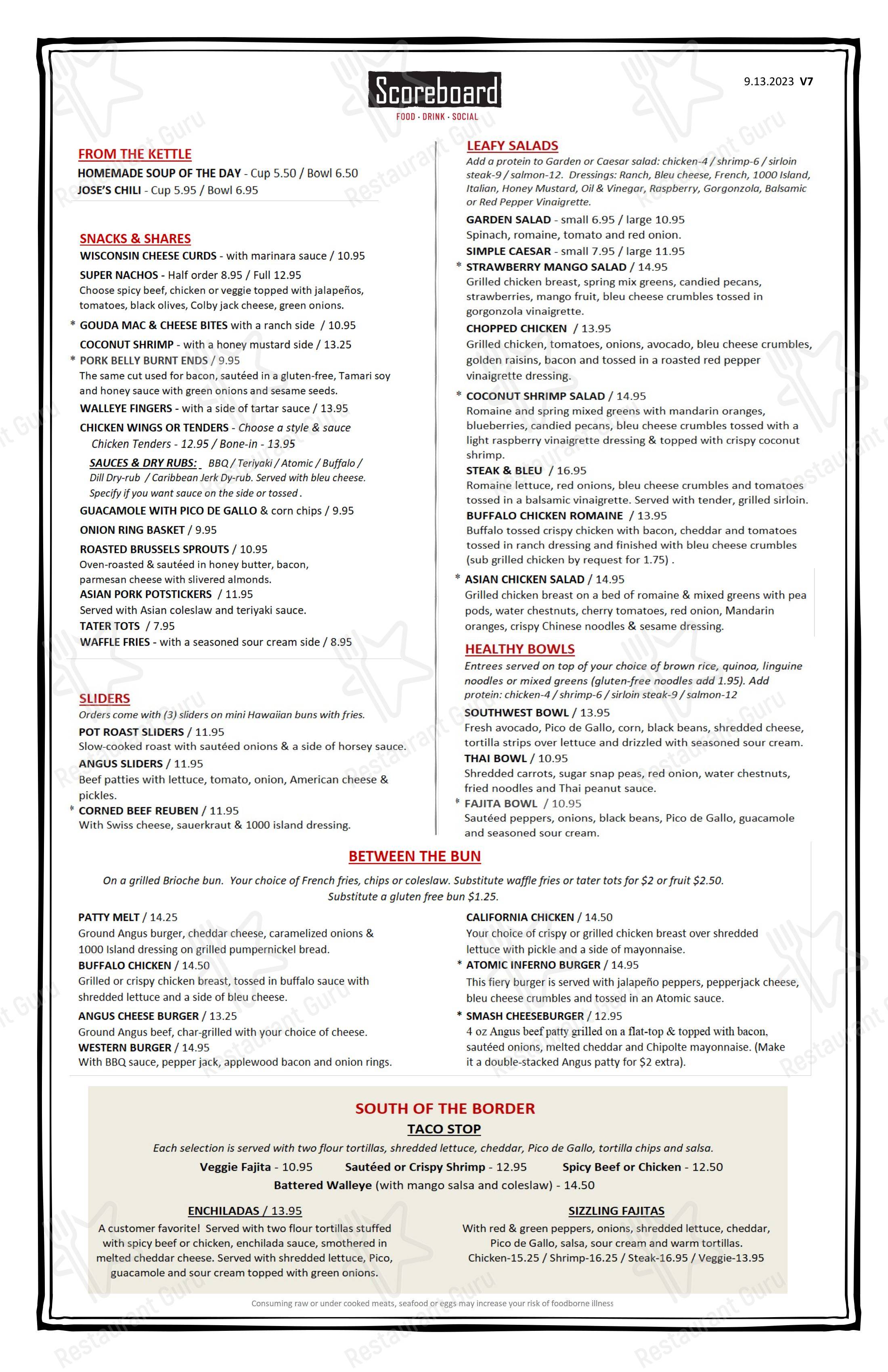 Menu at Scoreboard Bar and Grill, Minnetonka