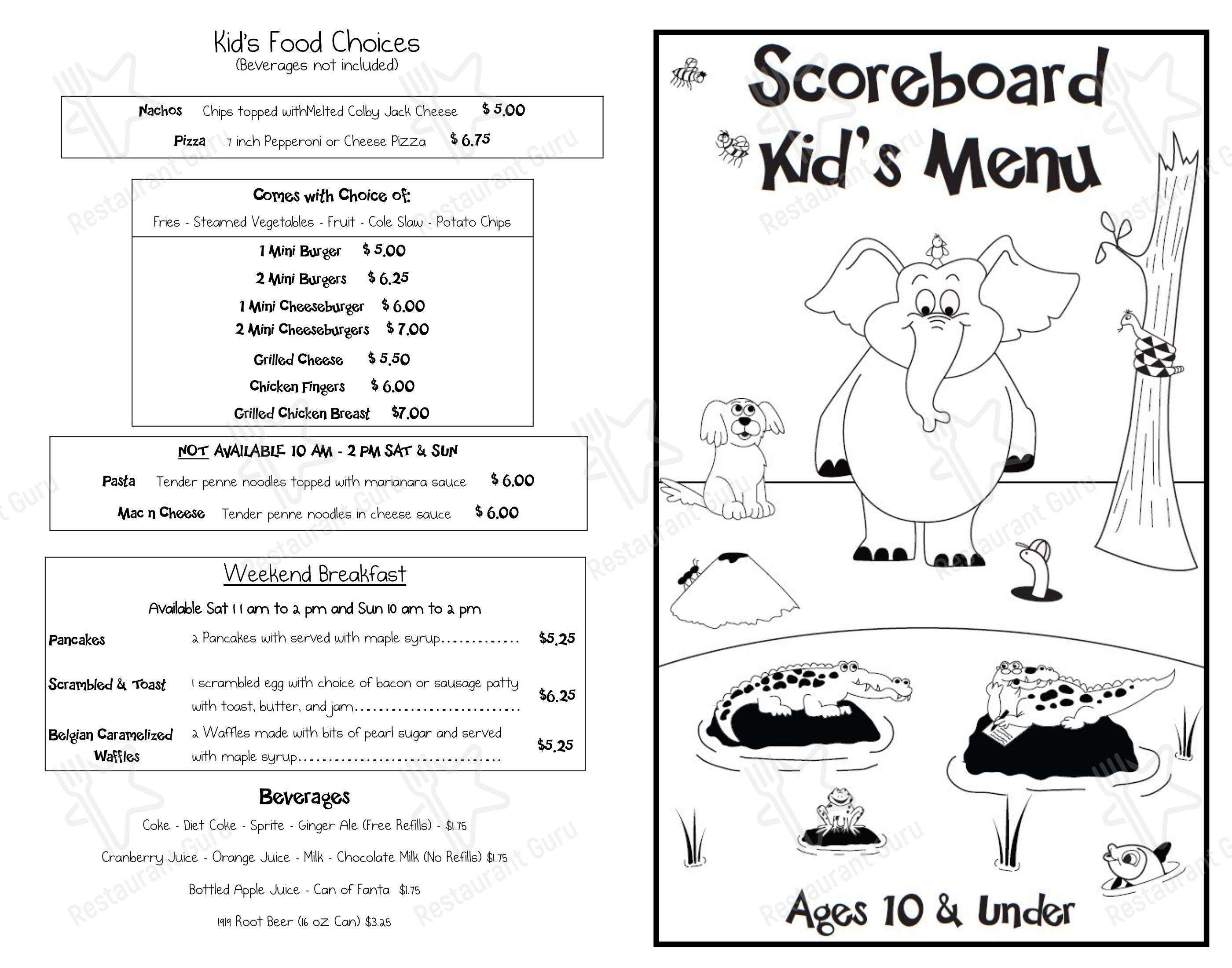 Menu at Scoreboard Bar and Grill, Minnetonka