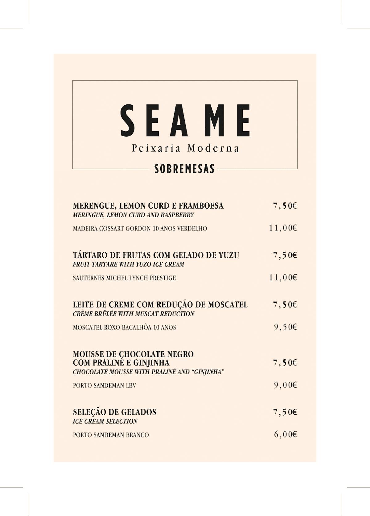 Menu at Sea Me Peixaria Moderna restaurant, Lisbon, Rua do Loreto 21