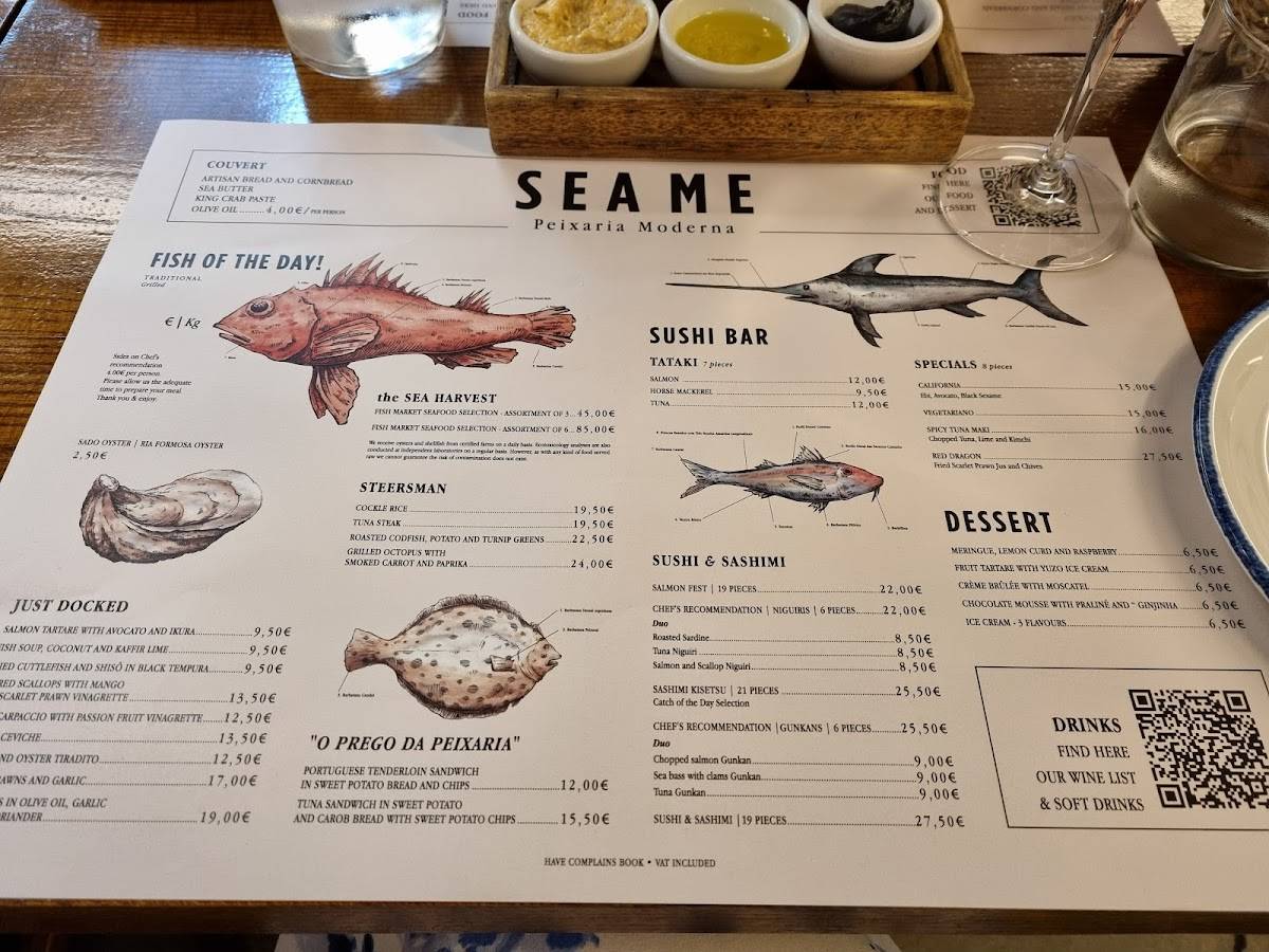 Menu at Sea Me Peixaria Moderna restaurant, Lisbon, Rua do Loreto 21