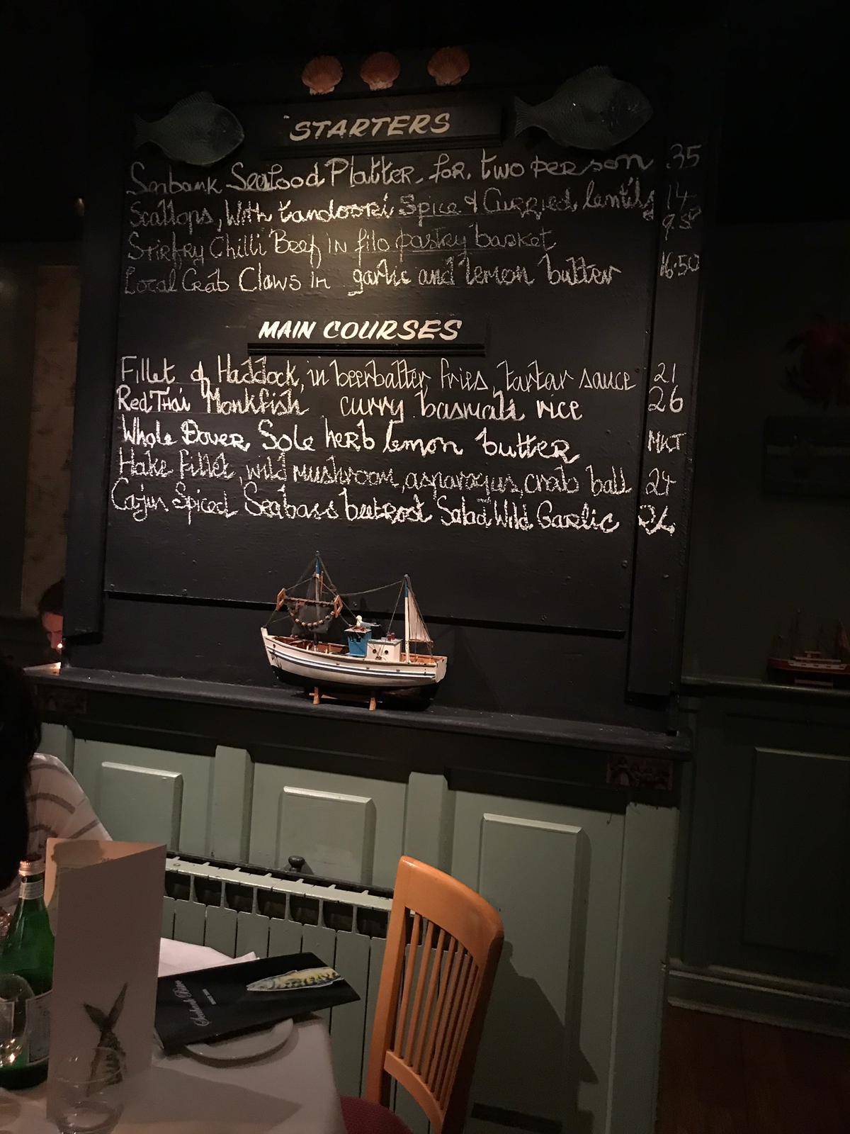 Menu at Seabank Bistro restaurant, Malahide