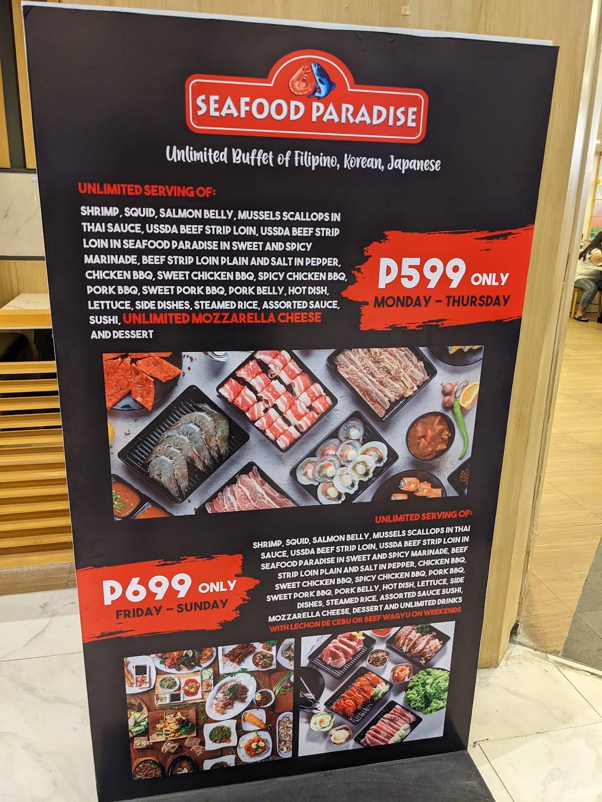 Menu at Seafood Paradise restaurant, Pasig