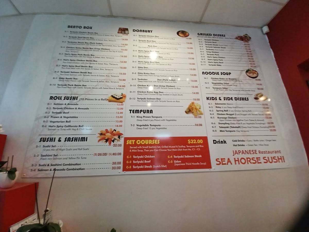 Menu at Seahorse Sushi Japanese Restaurant, Pukekohe