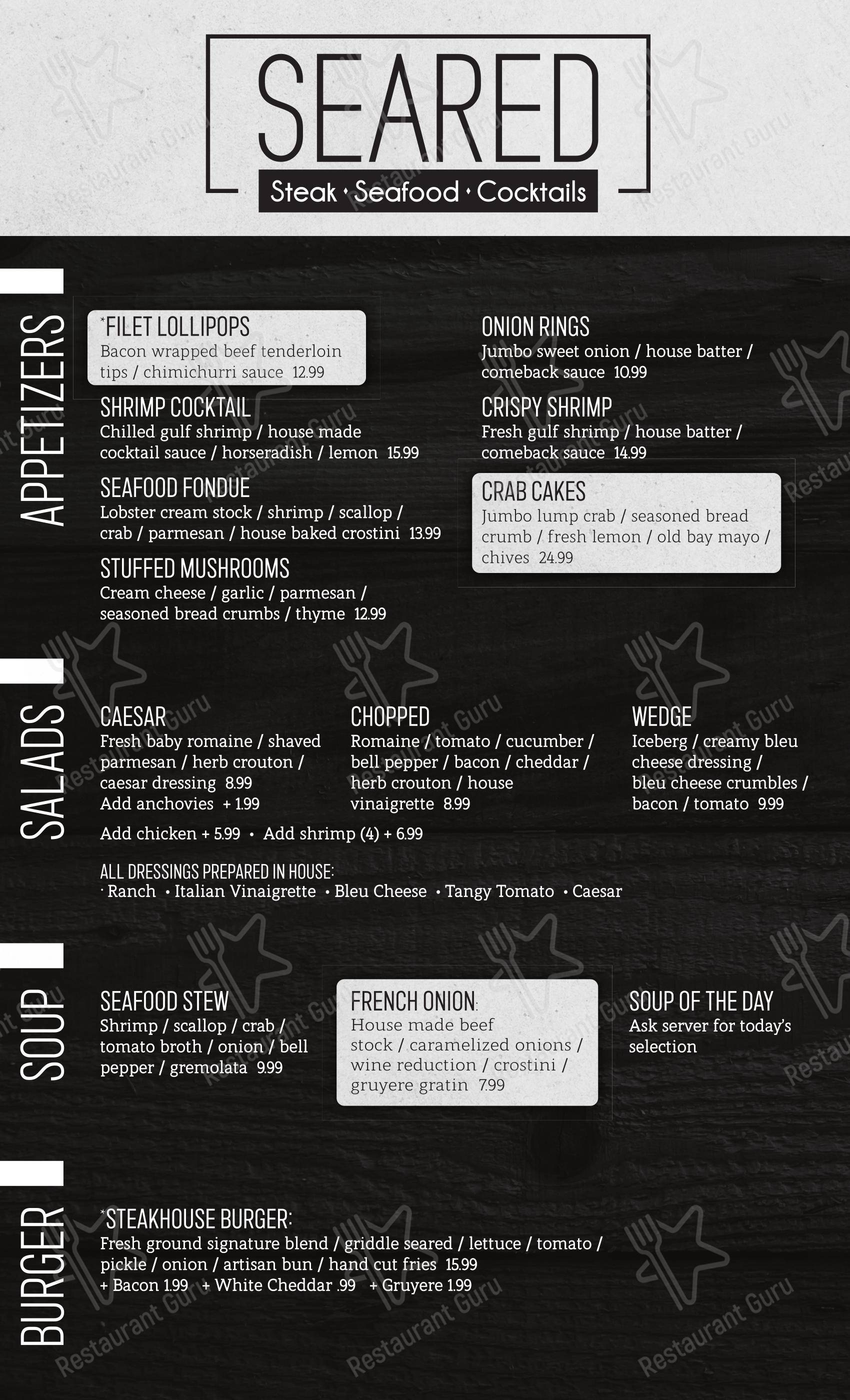 Menu at Seared pub & bar, Toledo