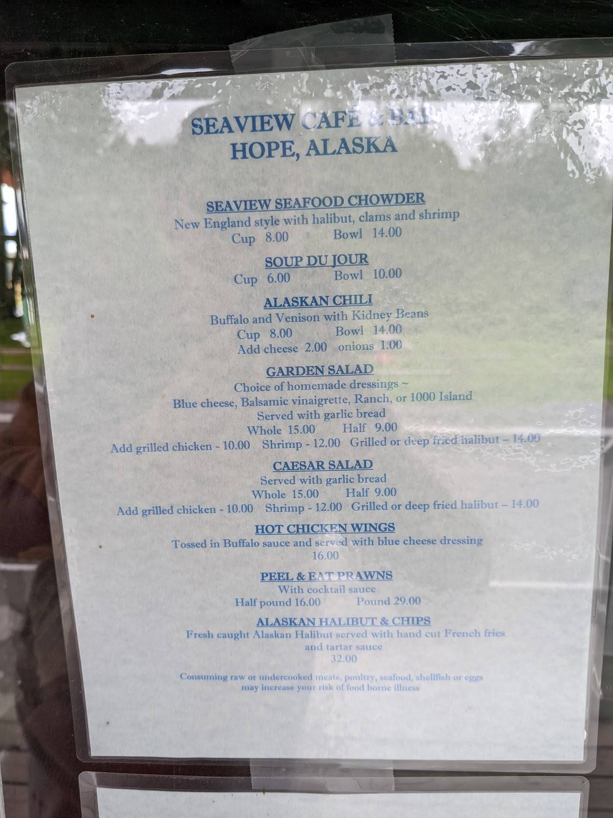 Menu at SEAVIEW BAR/HISTORIC HOPE CAFE & CAMPGROUND, Hope, B St