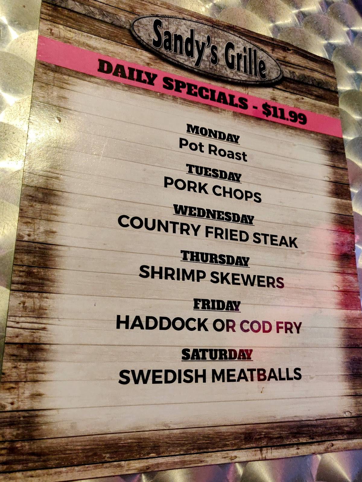 Menu at Sandy's Grille pub & bar, Sebastian