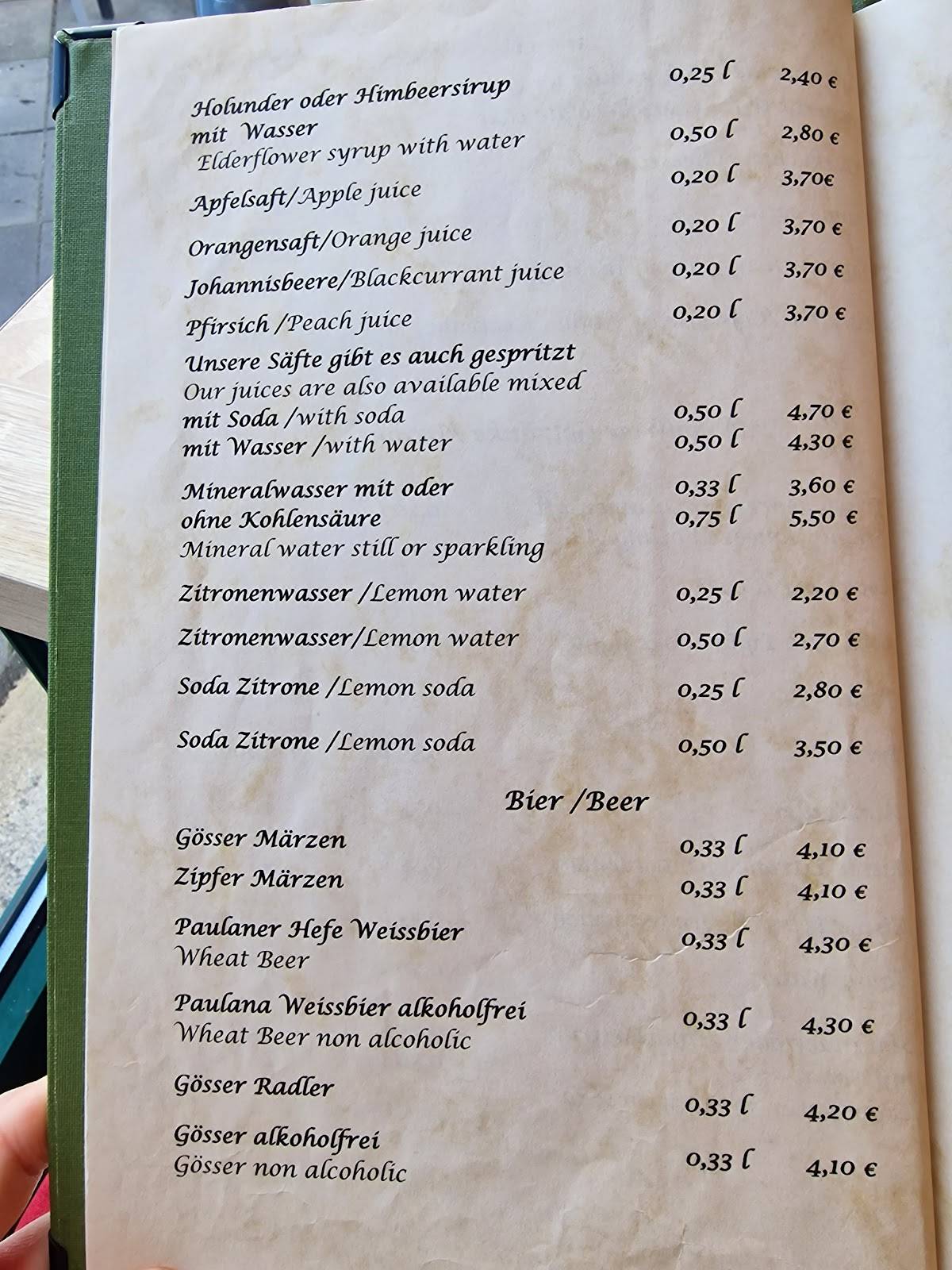 Menu at Seecafé Hallstatt cafe, Hallstatt