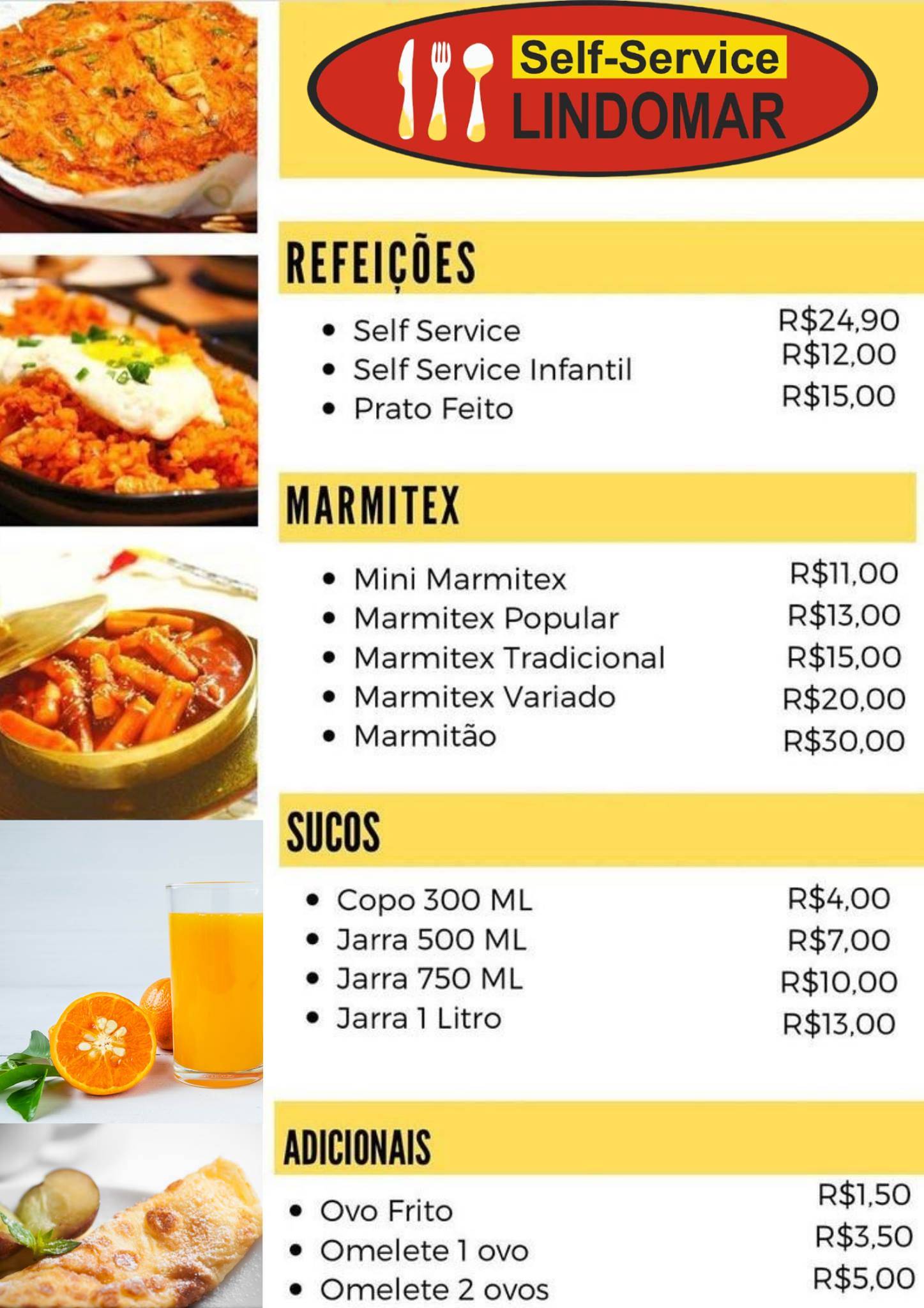 Menu at Self Service Lindomar restaurant, Uberlândia