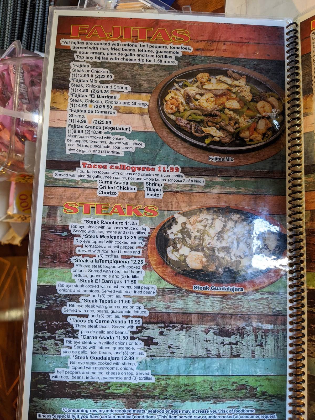 Menu at Señor Barrigas Mexican Restaurant-Mound City, Mound City