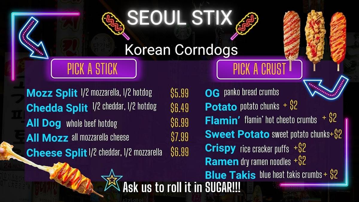 Menu at Seoul Stix Korean Corndogs restaurant, Medford
