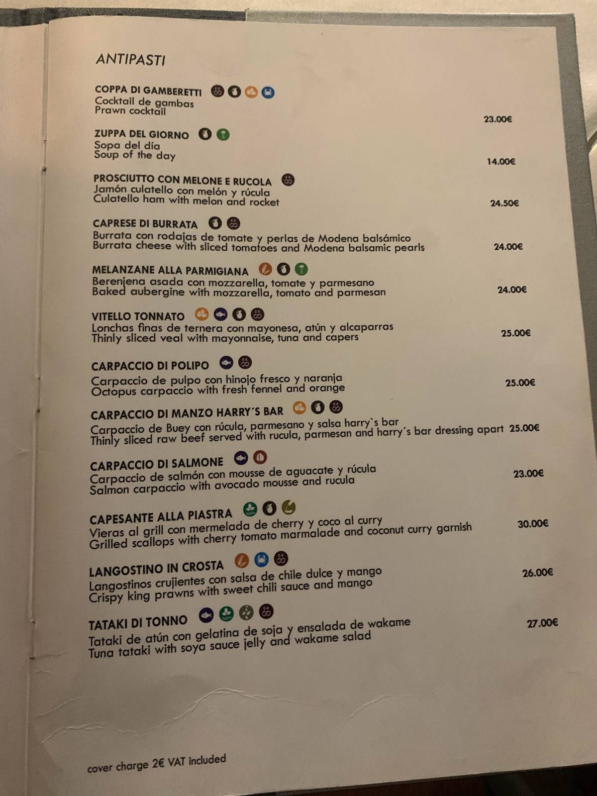 Menu at Serafina restaurant, Marbella, Fase I