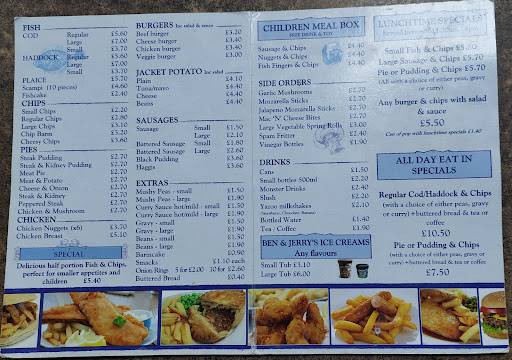 Menu at Seven Seas Fish and Chip Restaurant, Wigan, 4-5