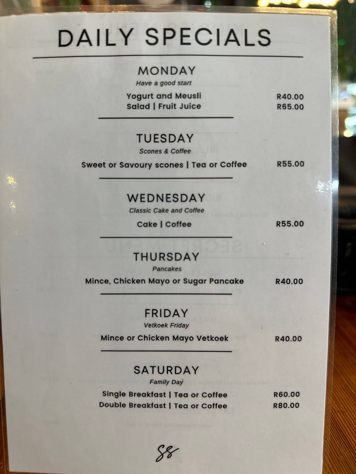 Speisekarte von Seven Seeds Coffee Shop, Pinetown
