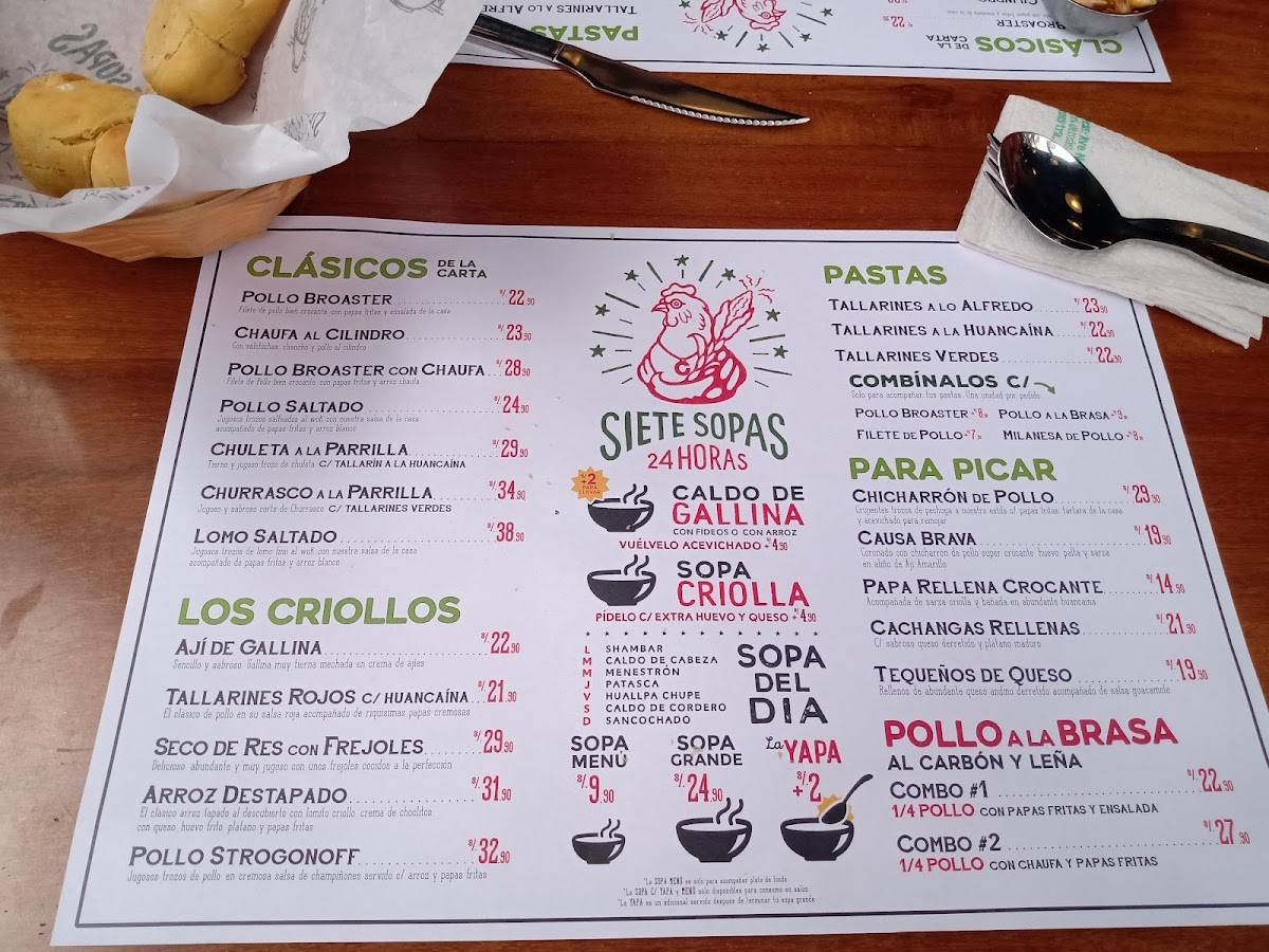 Carta del restaurante Siete Sopas, Santiago del Surco