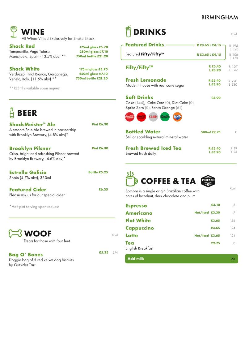 Menu at Shake Shack Birmingham, Birmingham