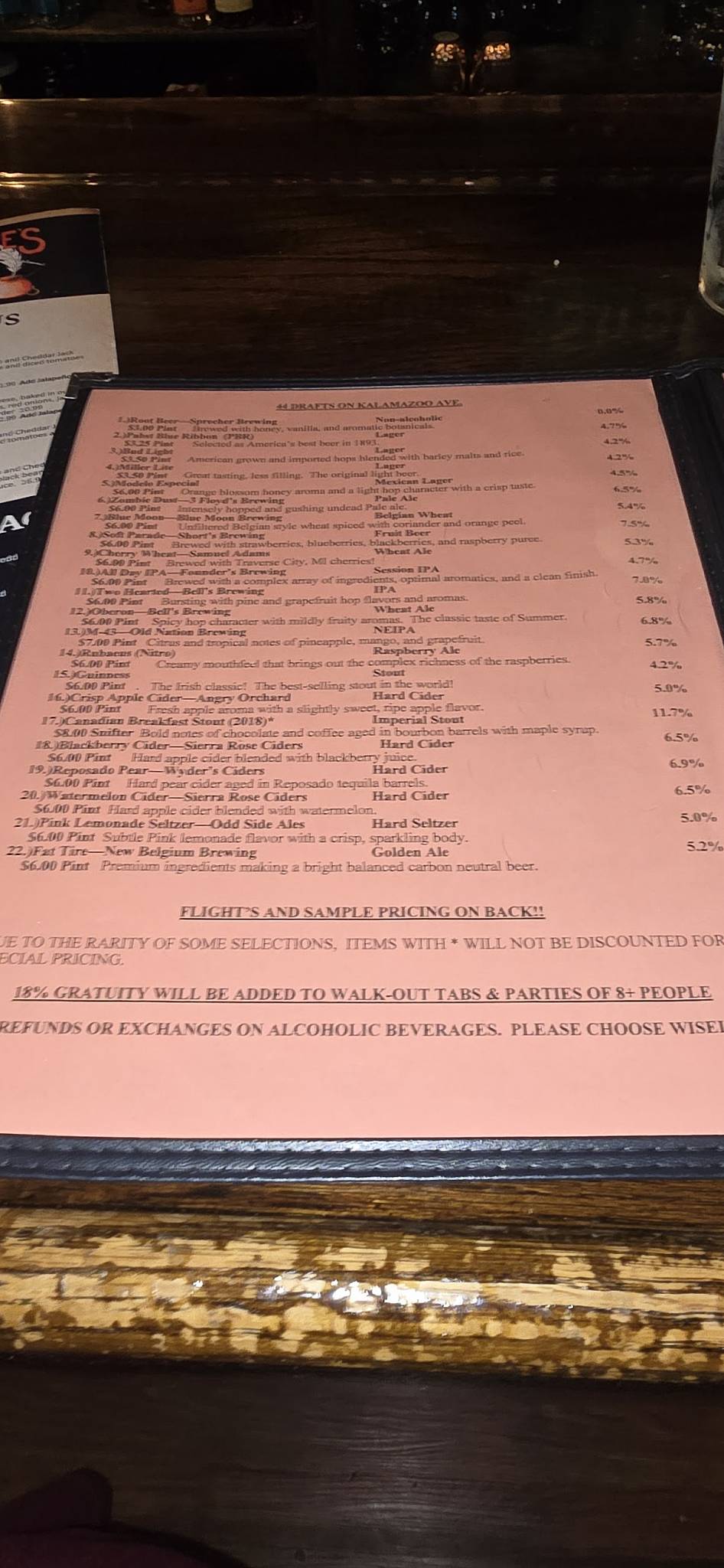 Menu at Shakespeare's Pub, Kalamazoo