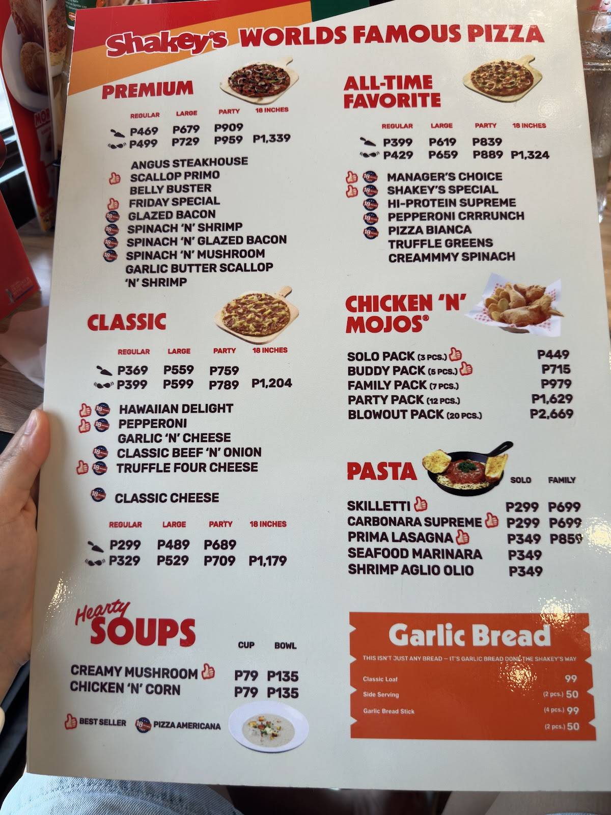 Menu at Shakey's restaurant, Taguig, G3JC+QF3