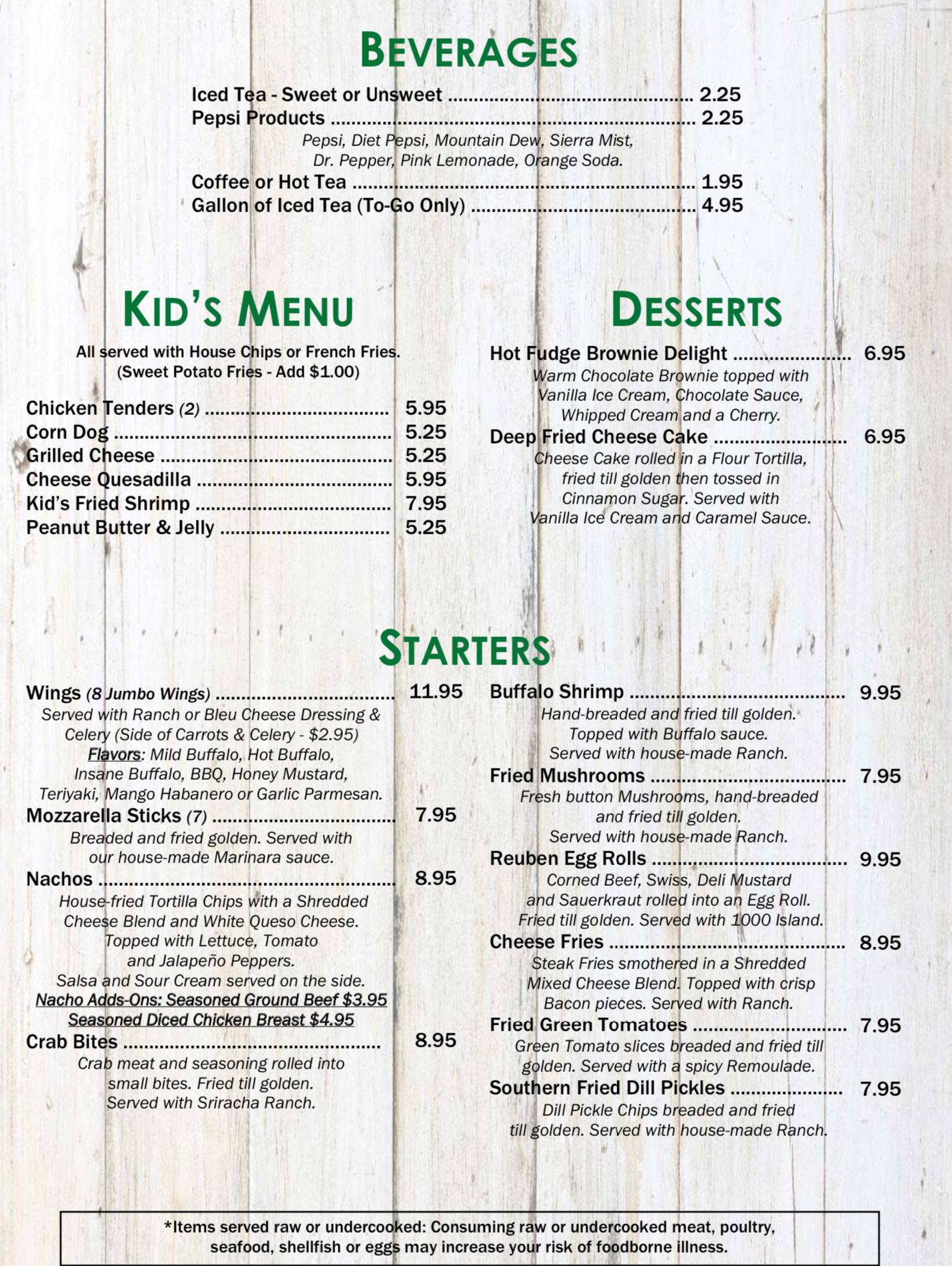 Menu at Duffer's Bar & Grill, Shallotte