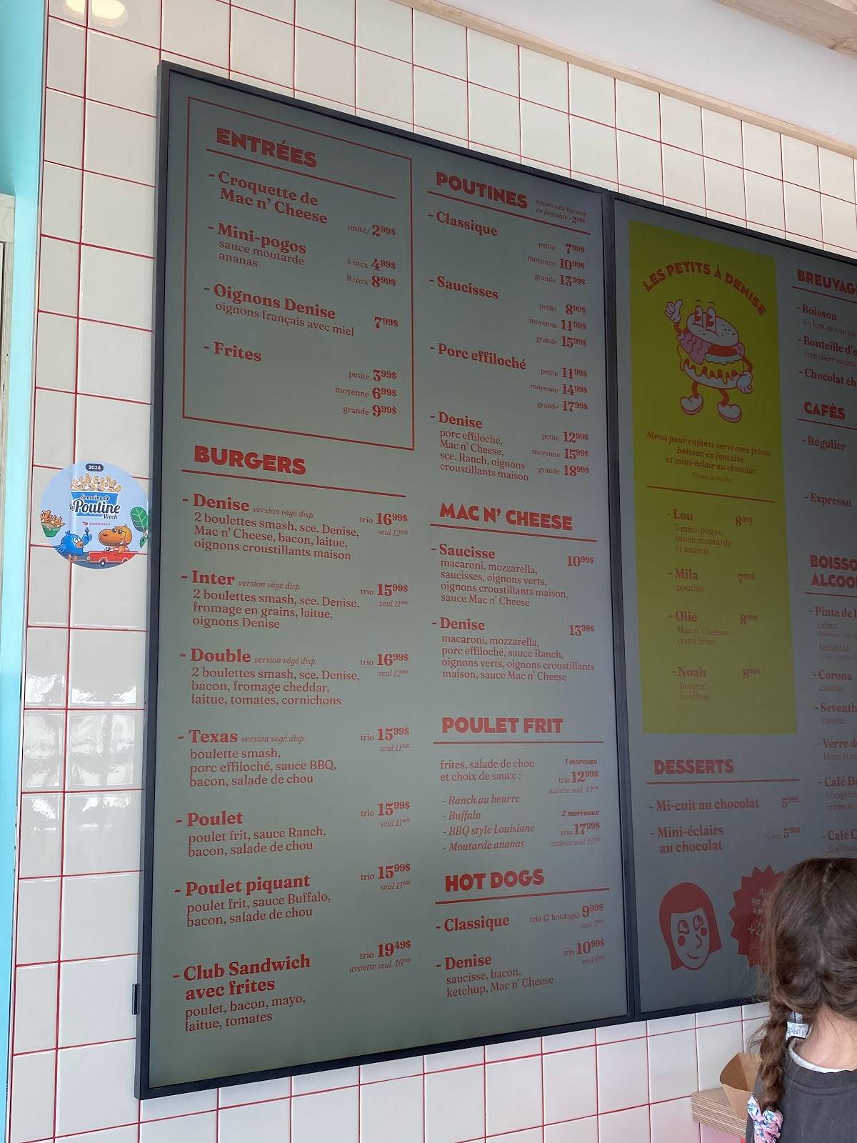Menu au Chez Denise restaurant, Shannon