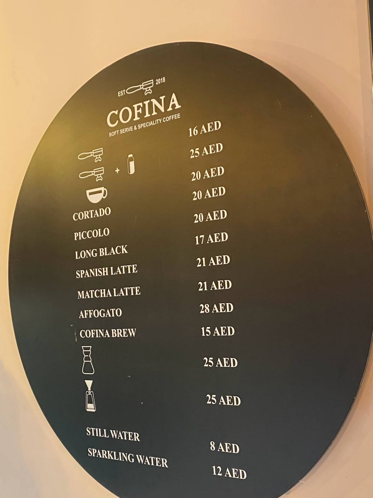 Menu at Cofina Specialty Coffee Shop cafe, Sharjah