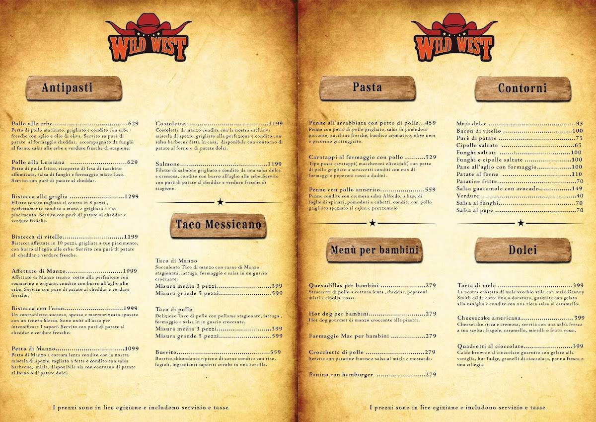 Menu at Wild West restaurant, Sharm El-Sheikh