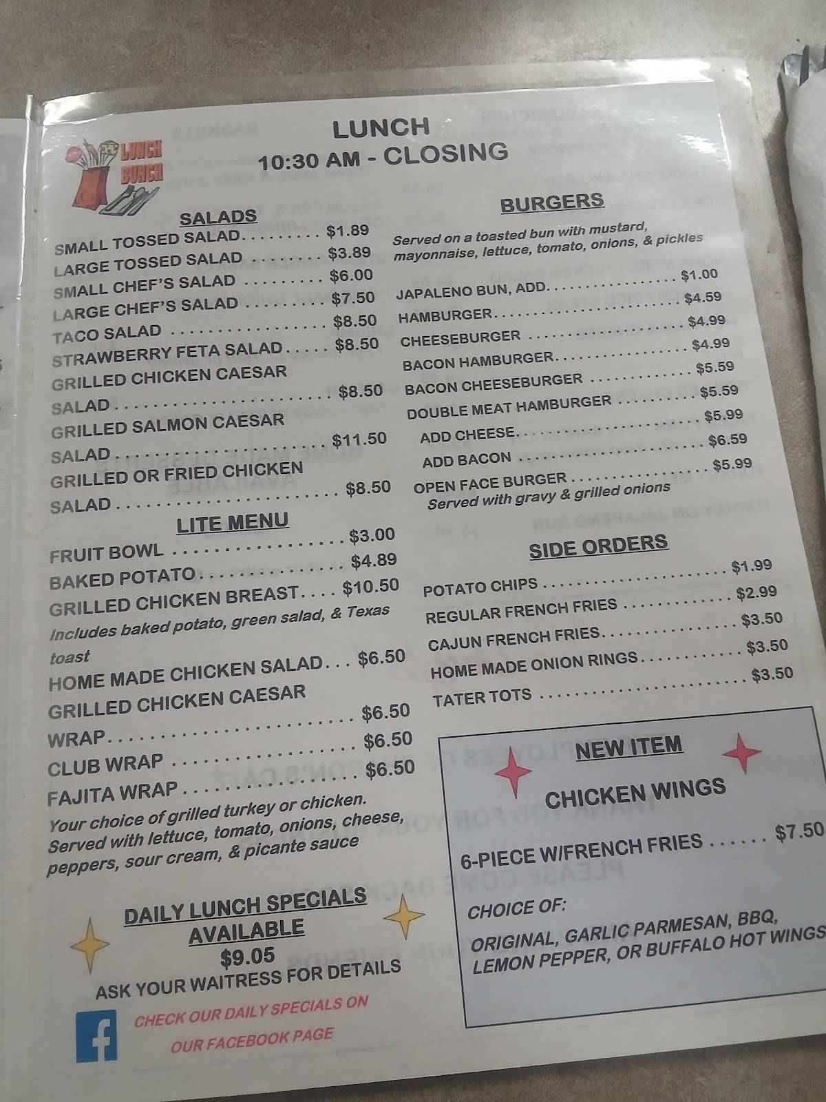 Menu at Sharon's Cafe, Arcadia