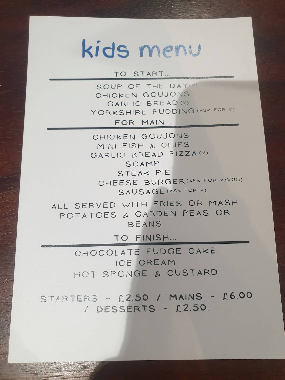 Menu at The Old Red Lion pub & bar, Sheffield