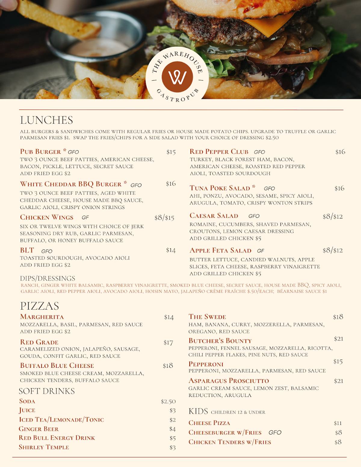 Menu at The Warehouse Gastropub & Liquor Store, Sheridan